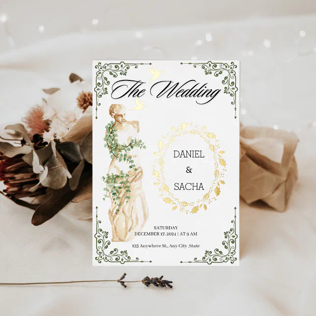 Elegant Antique Roman Gold Wedding Foil Invitation | Zazzle