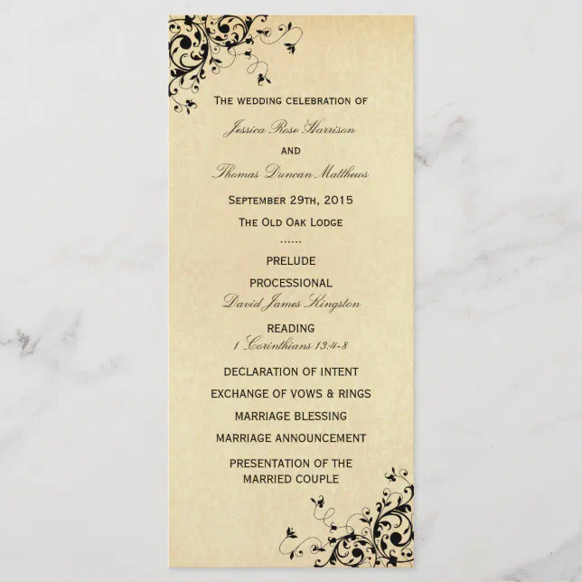 Elegant Antique Swirls Wedding Program Template | Zazzle