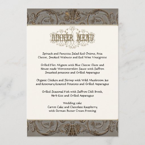 Elegant Antiqued Gold Baroque Custom Monogrammed Menu | Zazzle