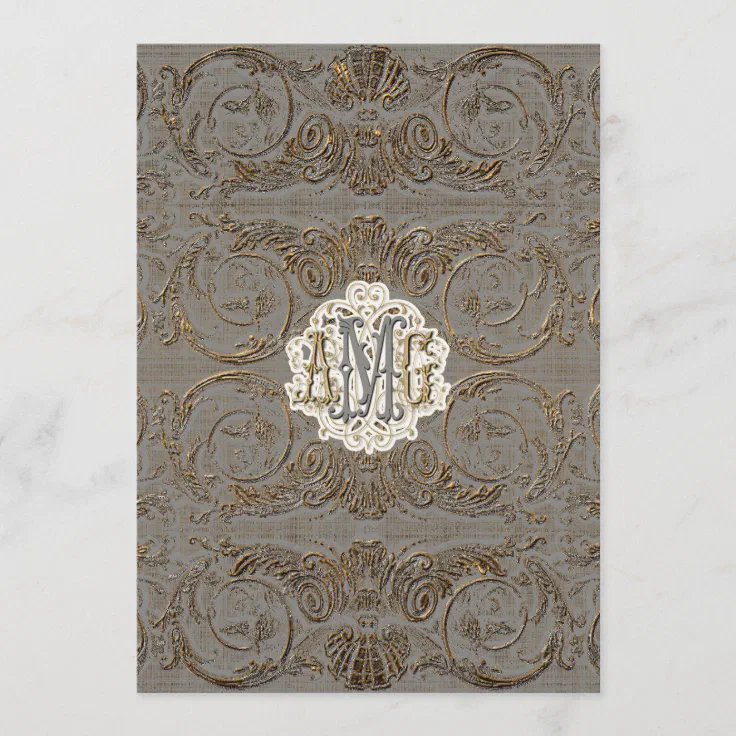 Elegant Antiqued Gold Baroque Custom Monogrammed Menu | Zazzle