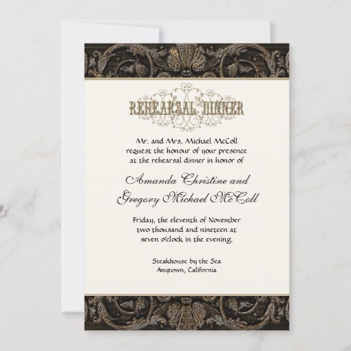 Elegant Antiqued Gold Baroque Rehearsal Dinner Invitation | Zazzle
