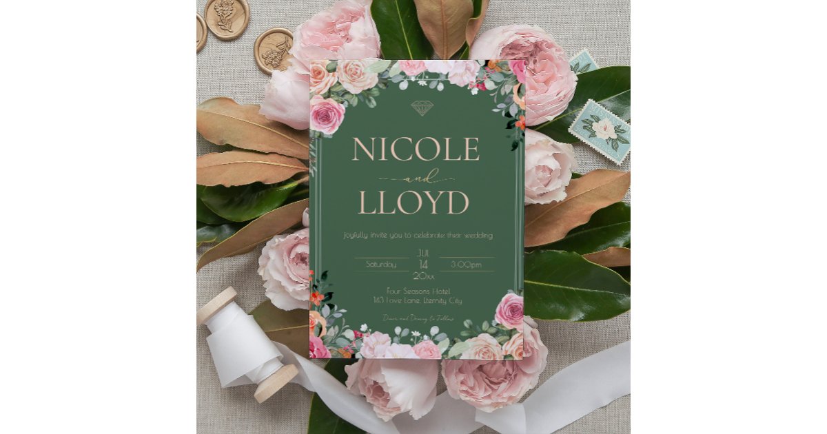 Elegant Apricot Green Wildflower Wedding Invitation | Zazzle