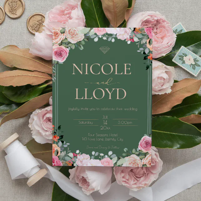Elegant Apricot Green Wildflower Wedding Invitation | Zazzle