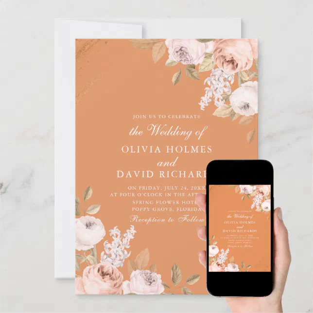 Elegant Apricot Peony Wedding Invitation | Zazzle