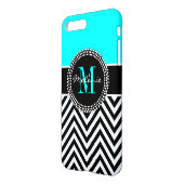 Elegant Aqua and Black Chevron Monogrammed iPhone Case | Zazzle