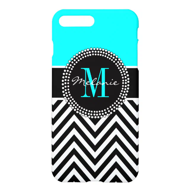 Elegant Aqua and Black Chevron Monogrammed iPhone Case | Zazzle