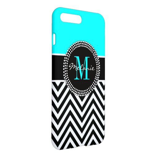 Elegant Aqua and Black Chevron Monogrammed iPhone Case | Zazzle