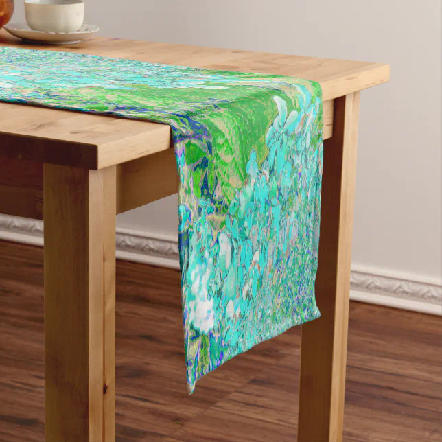 Elegant Aqua and Green Limelight Hydrangea Detail Short Table Runner | Zazzle