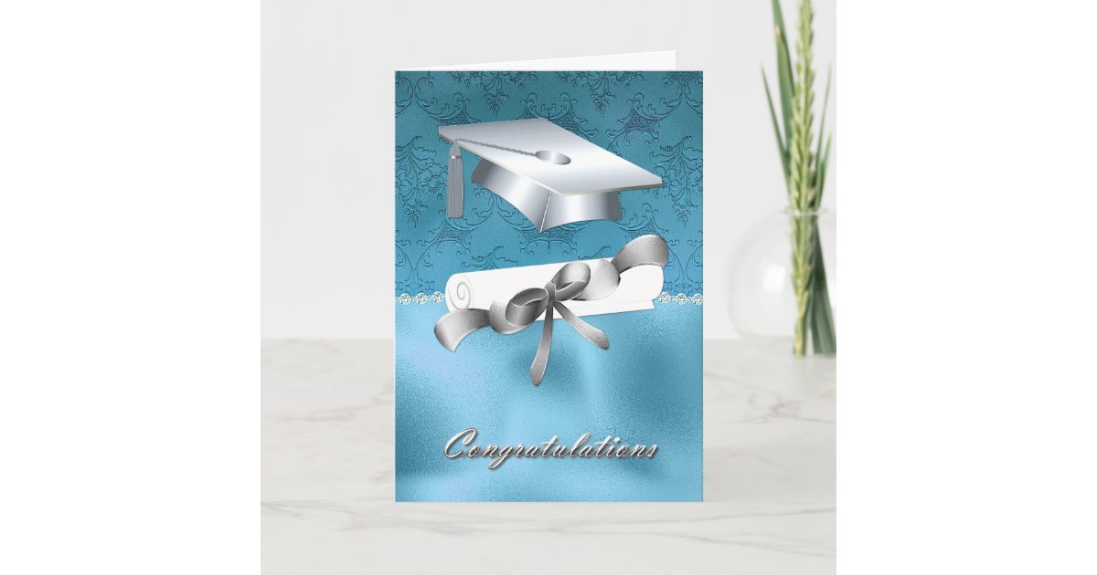 Elegant Aqua and Silver Graduation Card | Zazzle