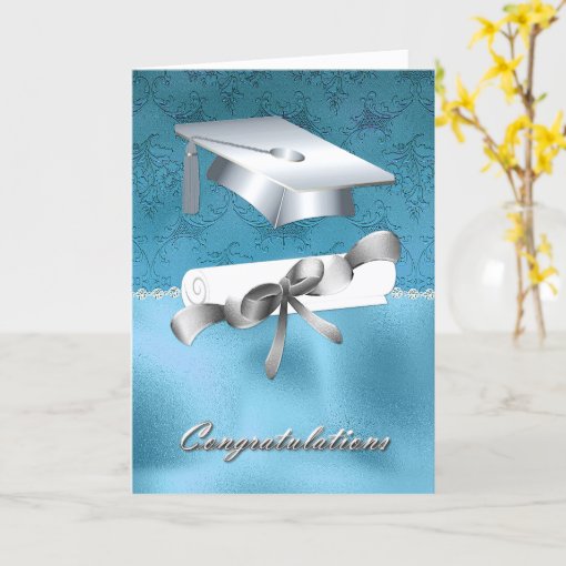 Elegant Aqua and Silver Graduation Card | Zazzle