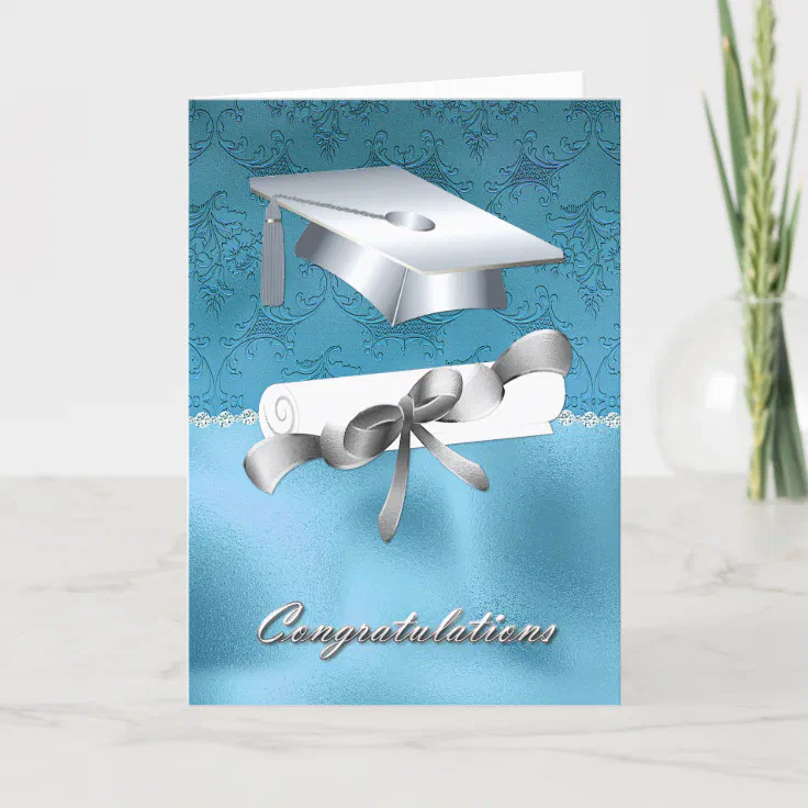 Elegant Aqua and Silver Graduation Card | Zazzle