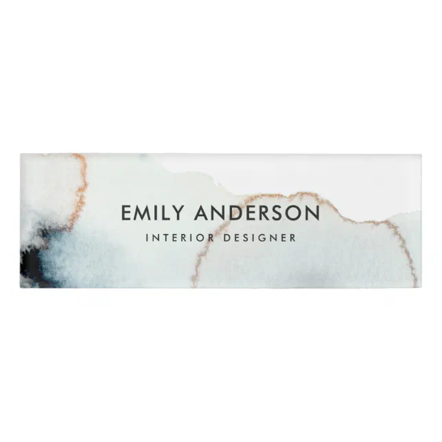 ELEGANT AQUA BLUE GOLD BRUSH STROKE STAIN TEXTURE NAME TAG | Zazzle