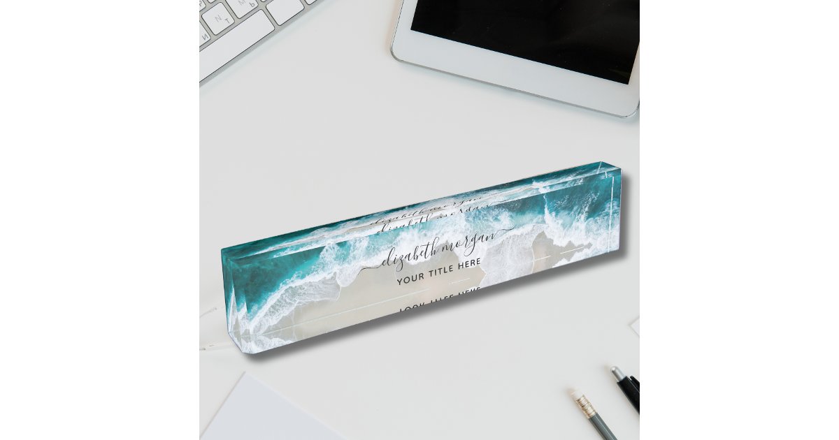 Elegant Aqua Blue Green Beach Signature Script Desk Name Plate | Zazzle