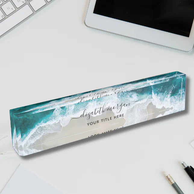 Elegant Aqua Blue Green Beach Signature Script Desk Name Plate | Zazzle