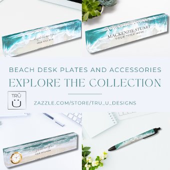 Elegant Aqua Blue Green Beach Signature Script Desk Name Plate | Zazzle