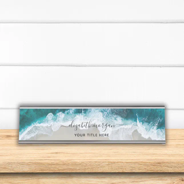 Elegant Aqua Blue Green Signature Script Name Desk Name Plate | Zazzle