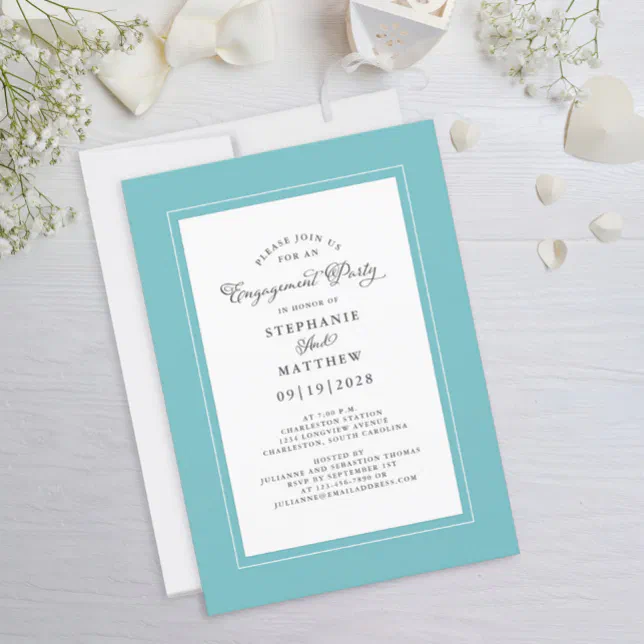 Elegant Aqua Blue Green Wedding Engagement Party Invitation | Zazzle
