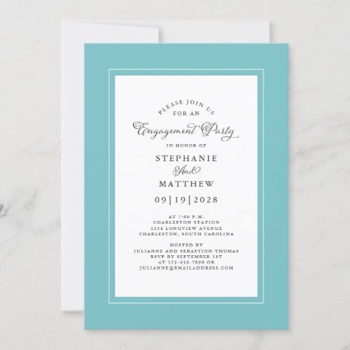 Elegant Aqua Blue Green Wedding Engagement Party Invitation | Zazzle