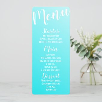 Elegant Aqua Blue Menu | Zazzle