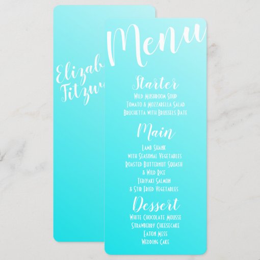 Elegant Aqua Blue Menu | Zazzle