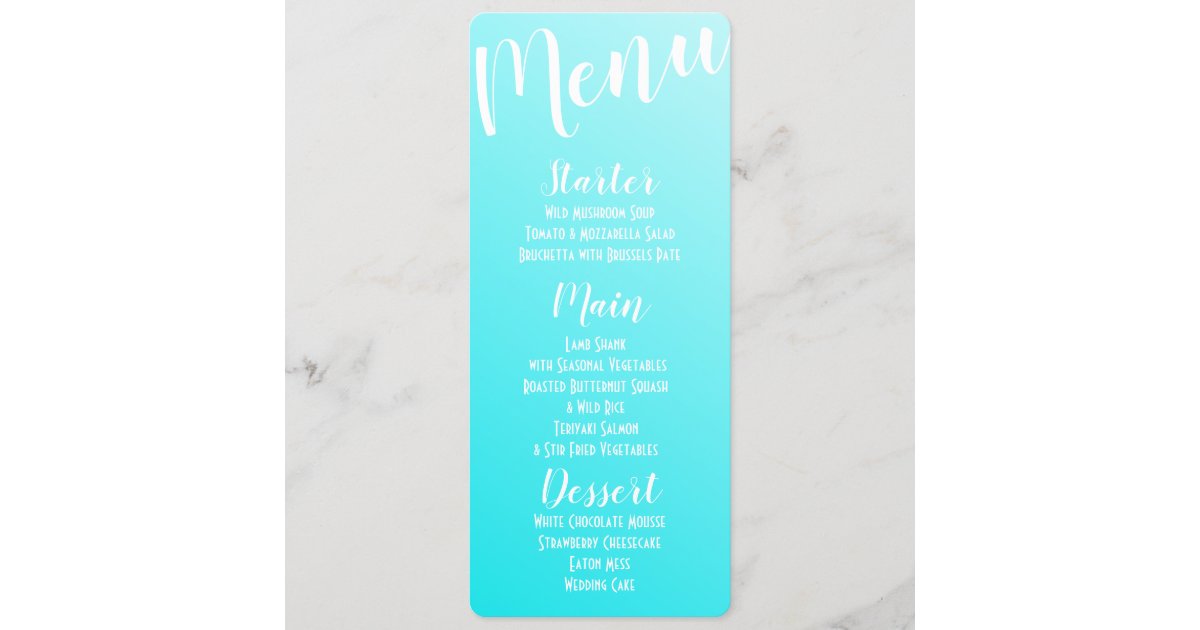 Elegant Aqua Blue Menu | Zazzle