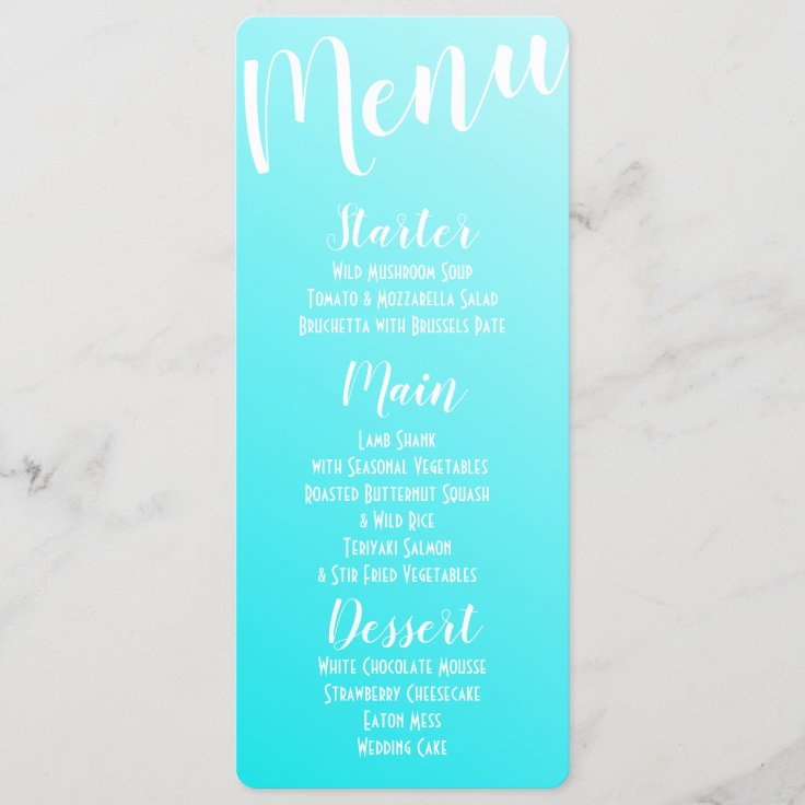 Elegant Aqua Blue Menu | Zazzle