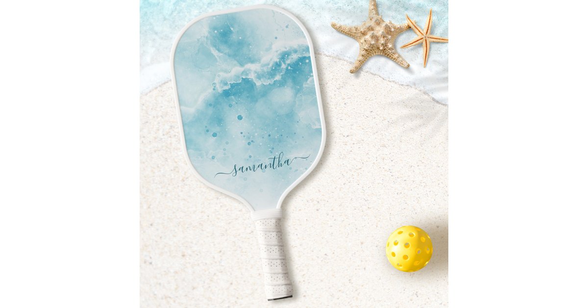 Elegant Aqua Blue Ocean Coastal Monogrammed Pickleball Paddle | Zazzle