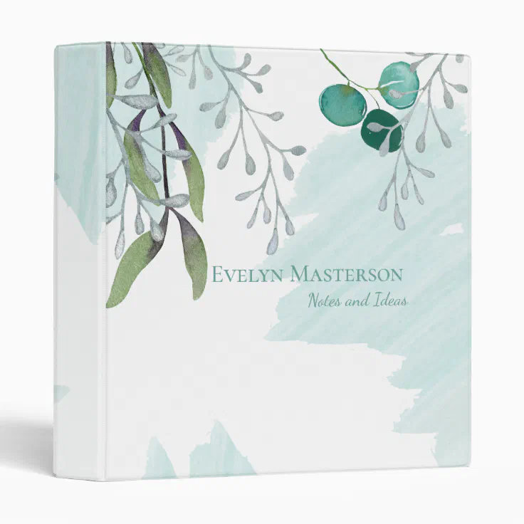 Elegant Aqua Blue on White Creative Eucalyptus 3 Ring Binder | Zazzle