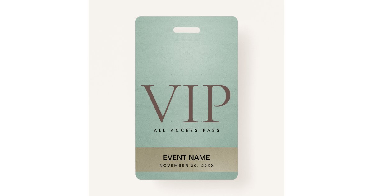 ELEGANT AQUA BLUE PALE GOLD VIP EVENT ACCESS PASS BADGE | Zazzle