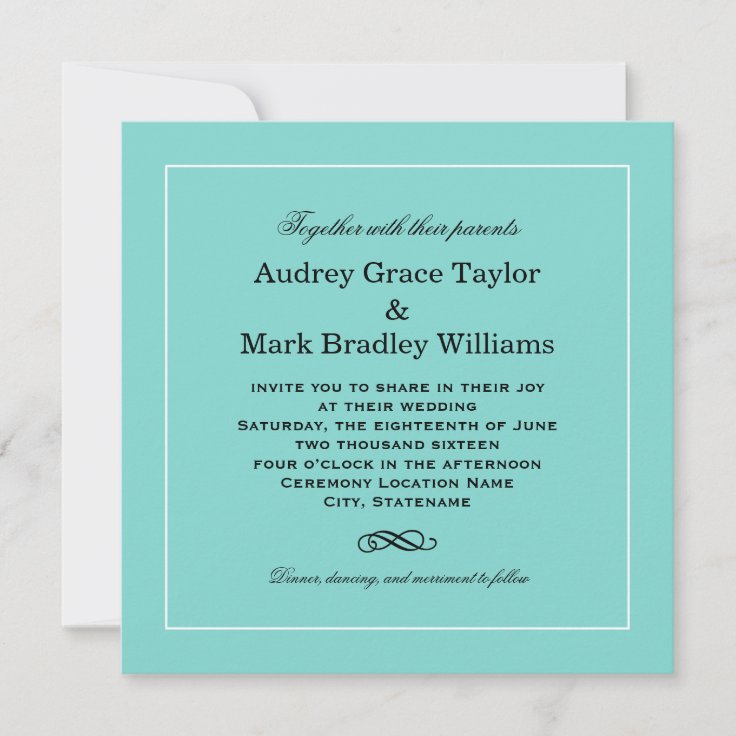 Elegant Aqua Blue Square Wedding Invitation | Zazzle
