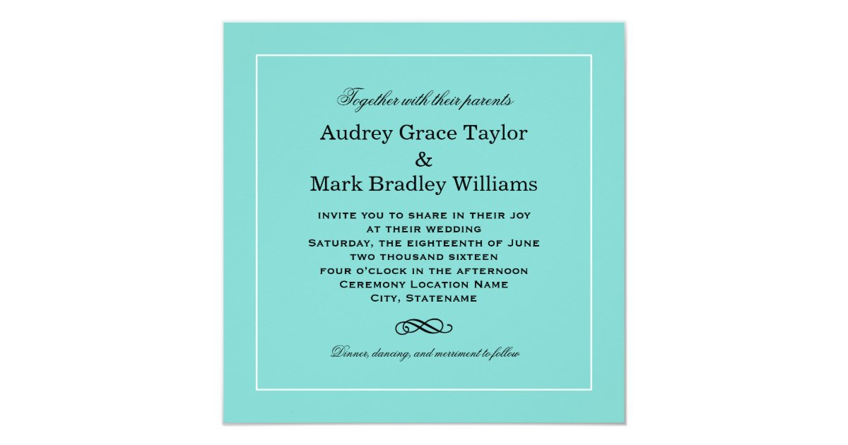 Elegant Aqua Blue Square Wedding Invitation | Zazzle.com
