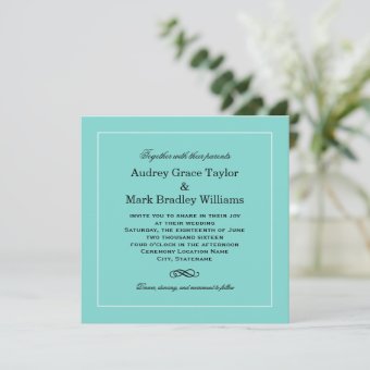 Elegant Aqua Blue Square Wedding Invitation | Zazzle