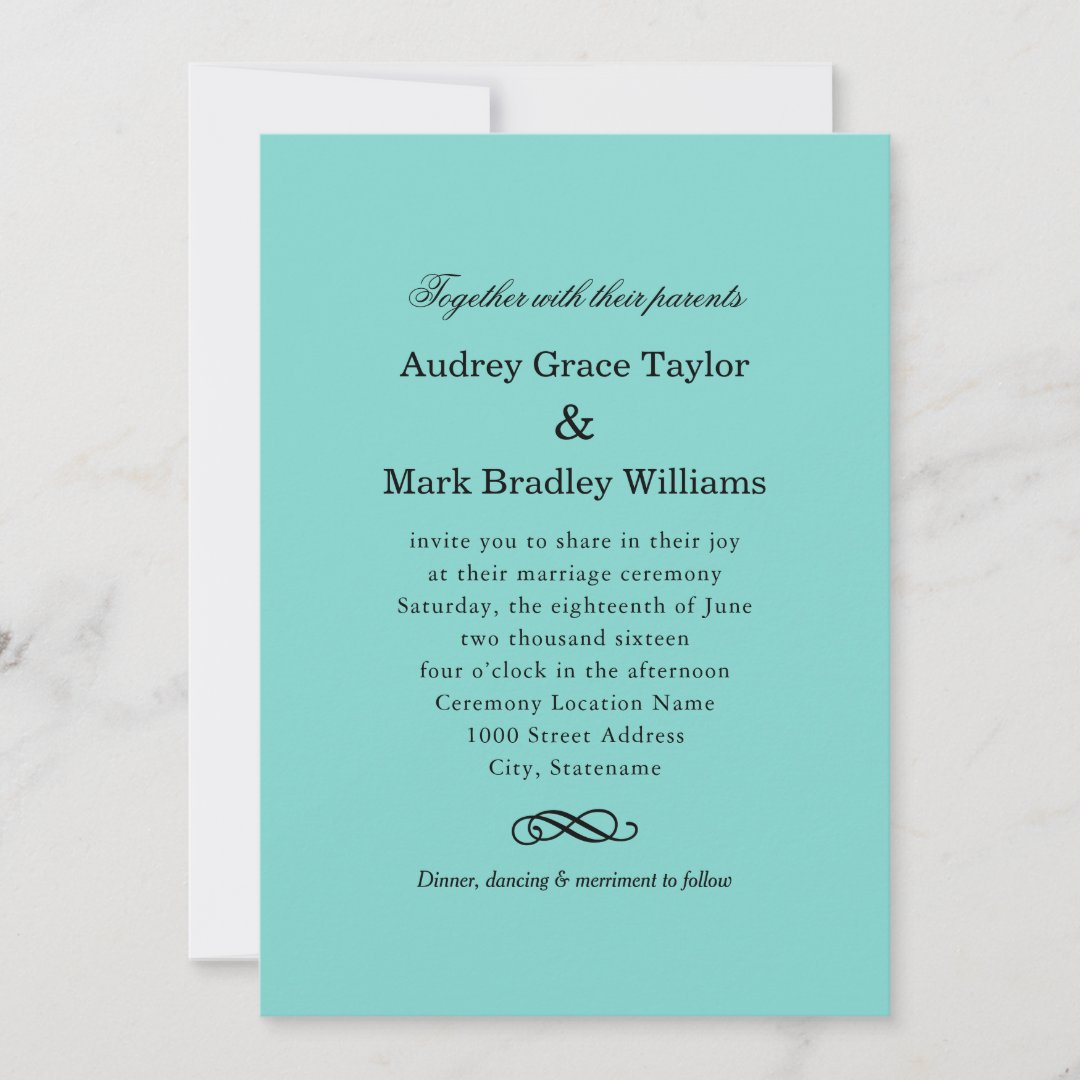 Elegant Aqua Blue Wedding Invitation | Zazzle