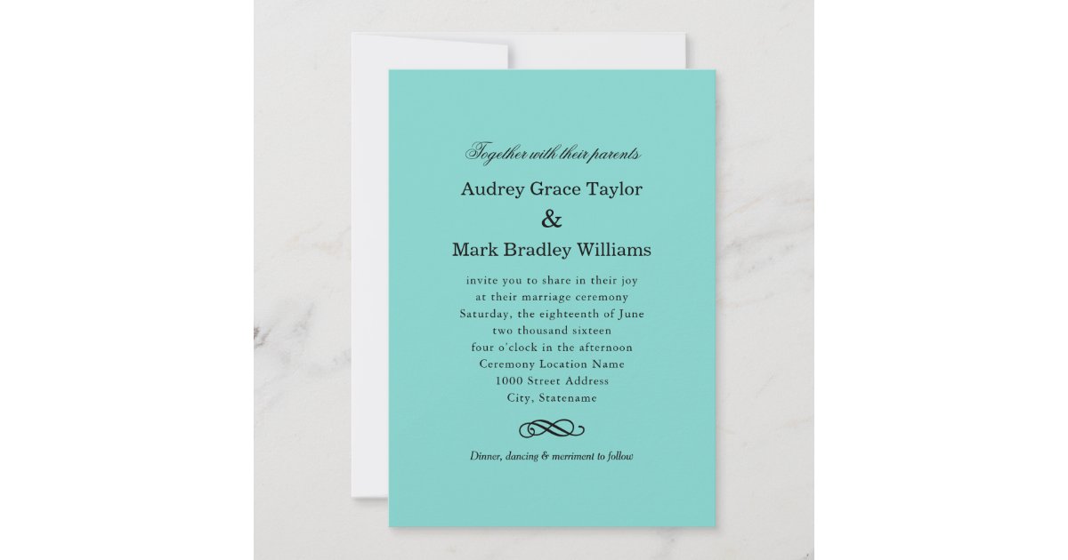 Elegant Aqua Blue Wedding Invitation | Zazzle