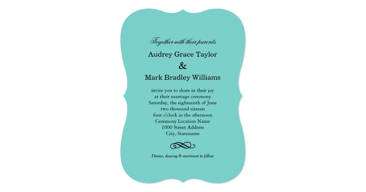 Elegant Aqua Blue Wedding Invitation | Zazzle.com