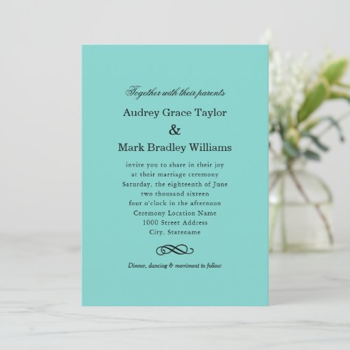 Elegant Aqua Blue Wedding Invitation | Zazzle
