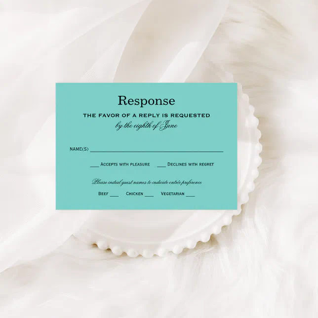 Elegant Aqua Blue Wedding RSVP Card | Zazzle