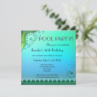 Elegant Aqua Pool Party Invitation | Zazzle