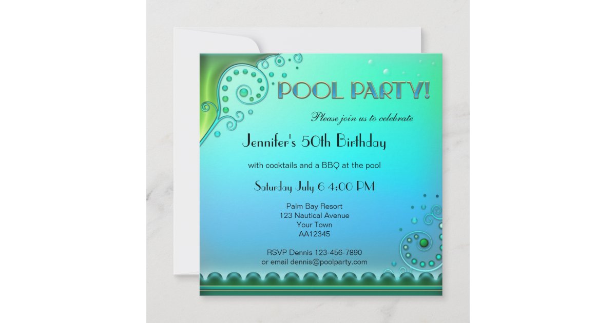 Elegant Aqua Pool Party Invitation | Zazzle