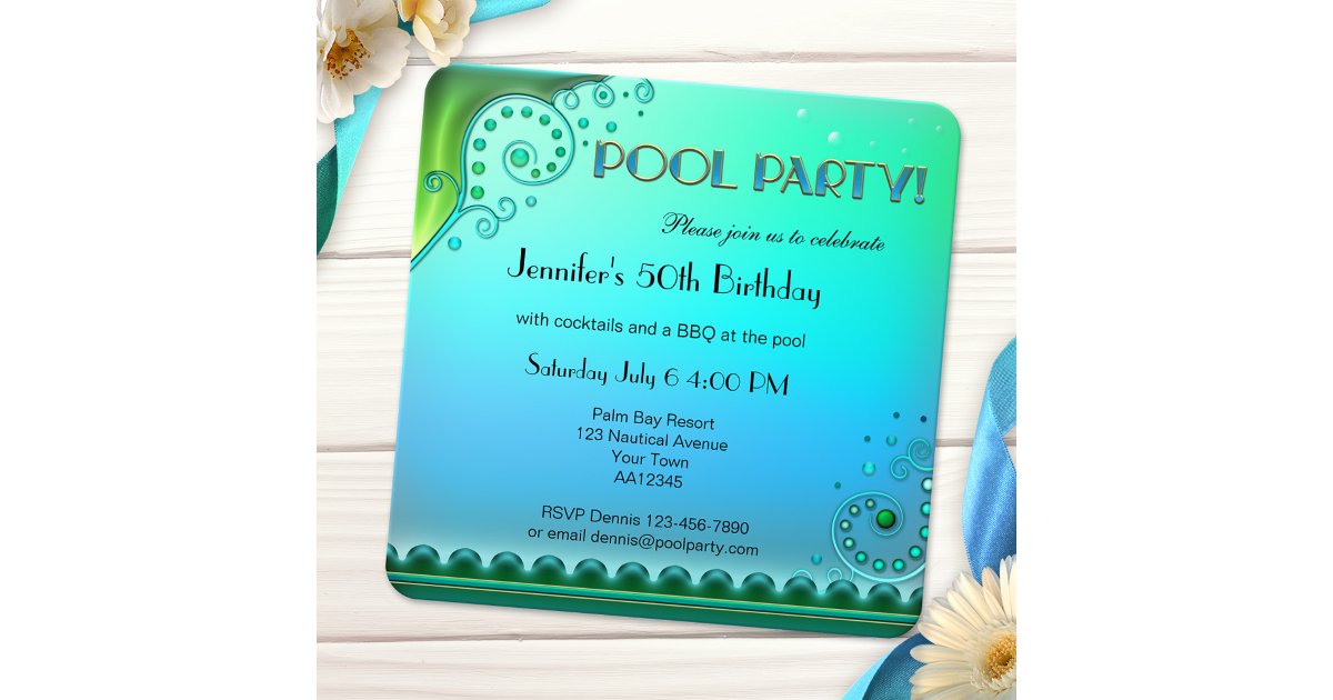 Elegant Aqua Pool Party Invitation | Zazzle