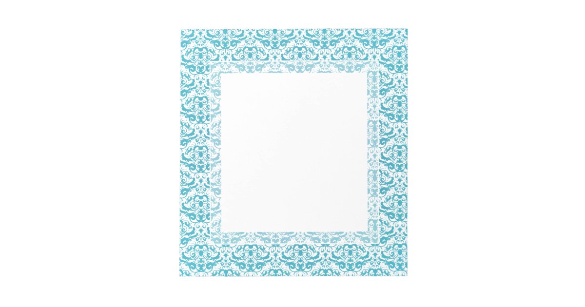Elegant Aqua Teal Blue Calligraphic Damask Notepad | Zazzle