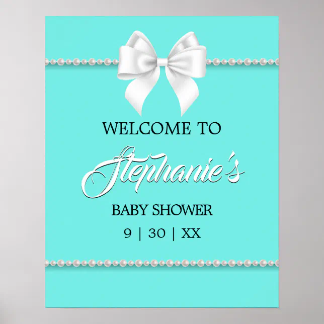 Elegant Aqua Teal Tiffany Baby Shower Welcome Sign | Zazzle