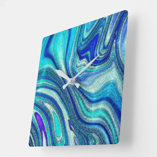 Elegant Aquamarine Paua Rainbow Shell Inspired Square Wall Clock ...