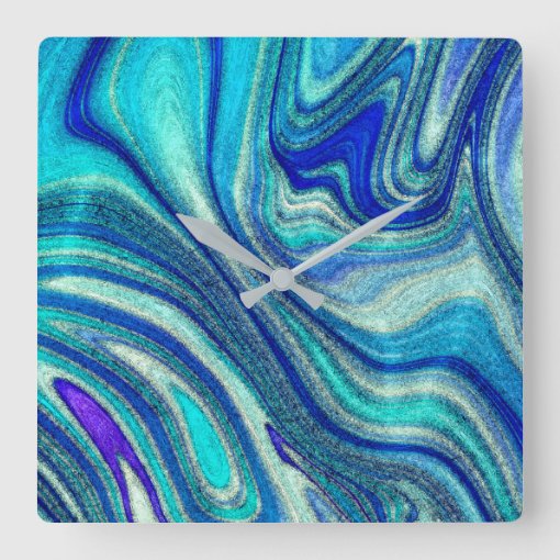 Elegant Aquamarine Paua Rainbow Shell Inspired Square Wall Clock | Zazzle