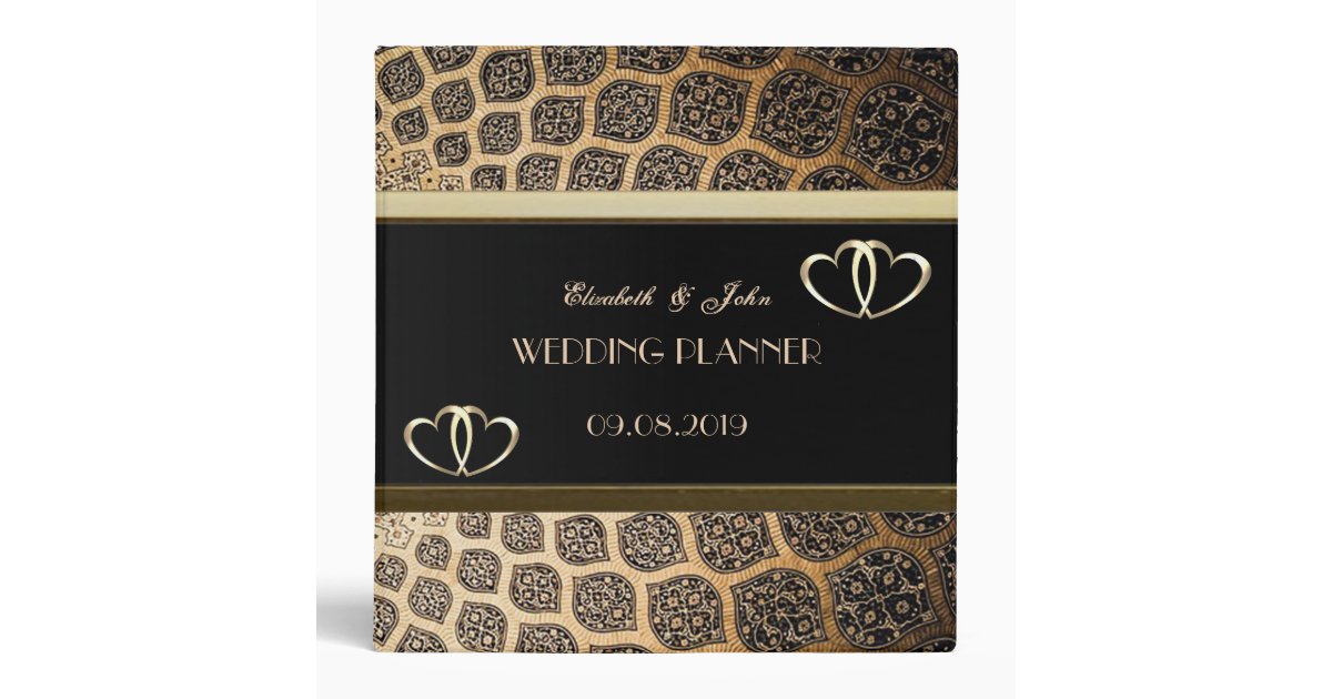 Elegant Arabesque, Gold Hearts -Personalized 3 Ring Binder | Zazzle