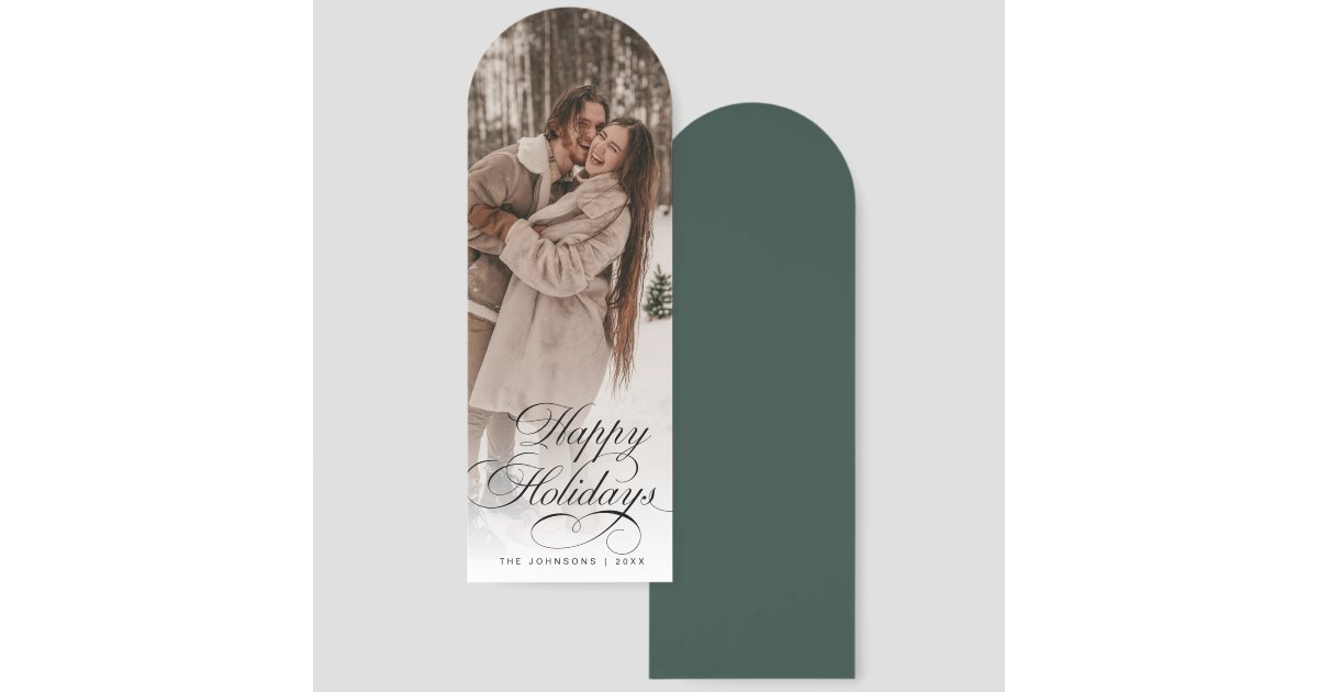 Elegant Arch 1 Photo Green Christmas Holiday Card Bookmarks | Zazzle