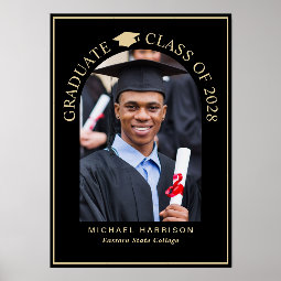 Elegant Arch Black Gold Graduation Photo Holder | Zazzle