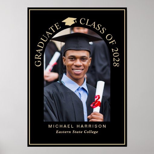 Elegant Arch Black Gold Graduation Photo Holder | Zazzle