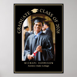 Elegant Arch Black Gold Graduation Photo Holder | Zazzle