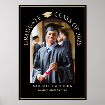 Elegant Arch Black Gold Graduation Photo Holder | Zazzle